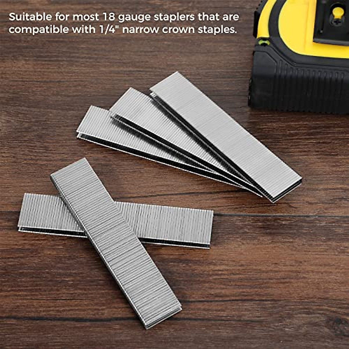 Homaisson Narrow Crown Staples, 2400 Pcs 1/4 Crown Staples for 18 Gauge Staplers, Sturdy Carbon Steel Construction Staples for Upholstery Floor Underlayment Molding