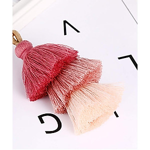 ZOONAI Women Colorful Tassels Charm Keychain Car Keyring Holder Bag Wallet Purse (Beige)