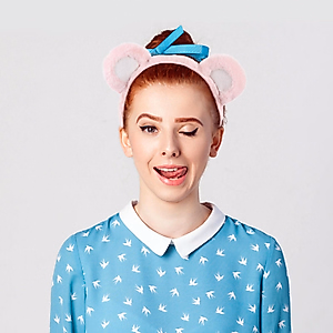 Beaupretty Face Wash Headband - Bear Ears Headband Cute Plush Animal Ears Headband Party Headwear Women Headband Spa Headband for Women Girls(Pink White)