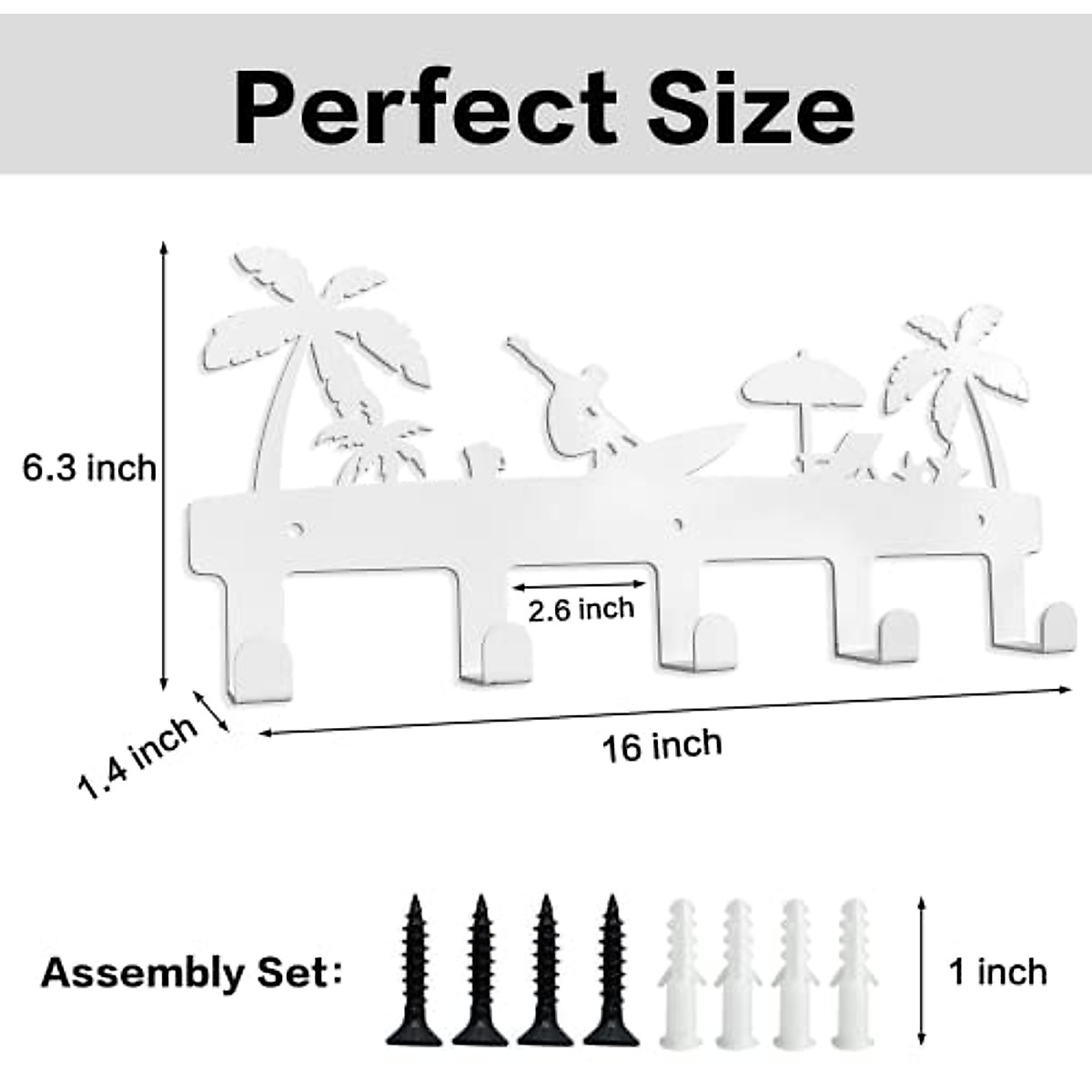 Pool Beach Towel Rack for Bathroom Wall Mount Towel Holder White Metal Towel Racks Rustproof and Waterproof Robes Coat Holder Bedroom Hanger Wall-Mounted-5 Hooks 16 Inch