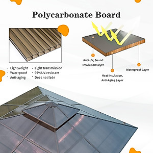 YOLENY 12'x12' Hardtop Gazebo, Outdoor Polycarbonate Double Roof Canopy, Aluminum Frame Permanent Pavilion with Curtains and Netting, Sunshade for Garden, Patio, Lawns