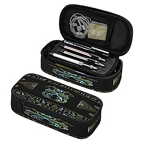 Egyptian Cats Hieroglyphs Gold Blue Large-Capacity Pencil Case Storage Bag Desk Storage Box Double Zipper Pencil Case Multifunctional Ladies Cosmetic Bag