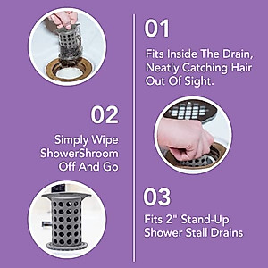 ShowerShroom the Revolutionary 2" Stand-Up Shower Stall Drain Protector Hair Catcher/Strainer, Gray