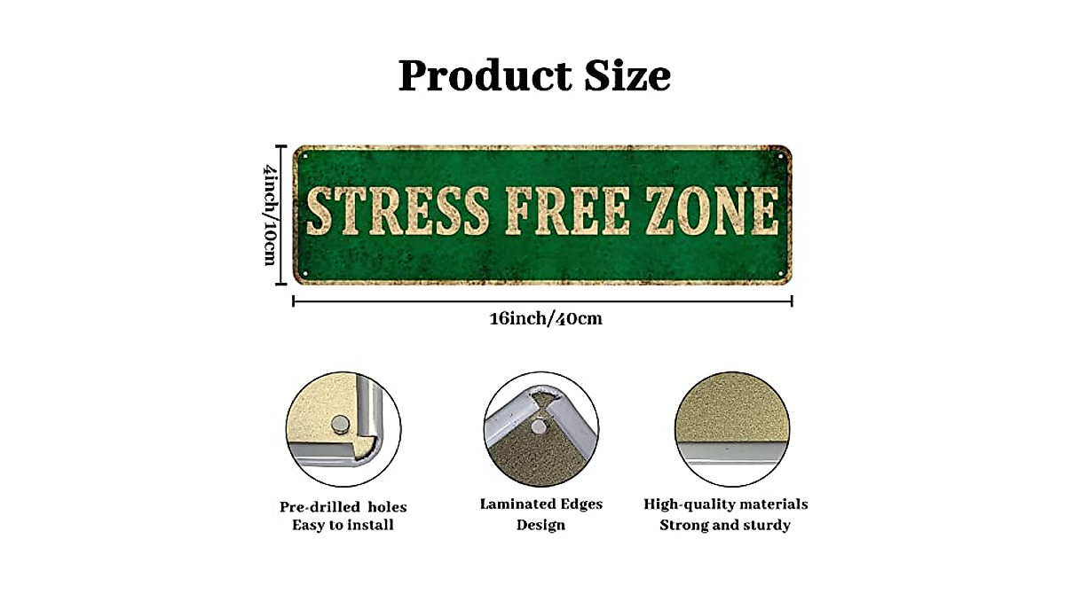 KIOZIY Stress Free Zone Tin Sign – Vintage Wall Decor for Home & Outdoors