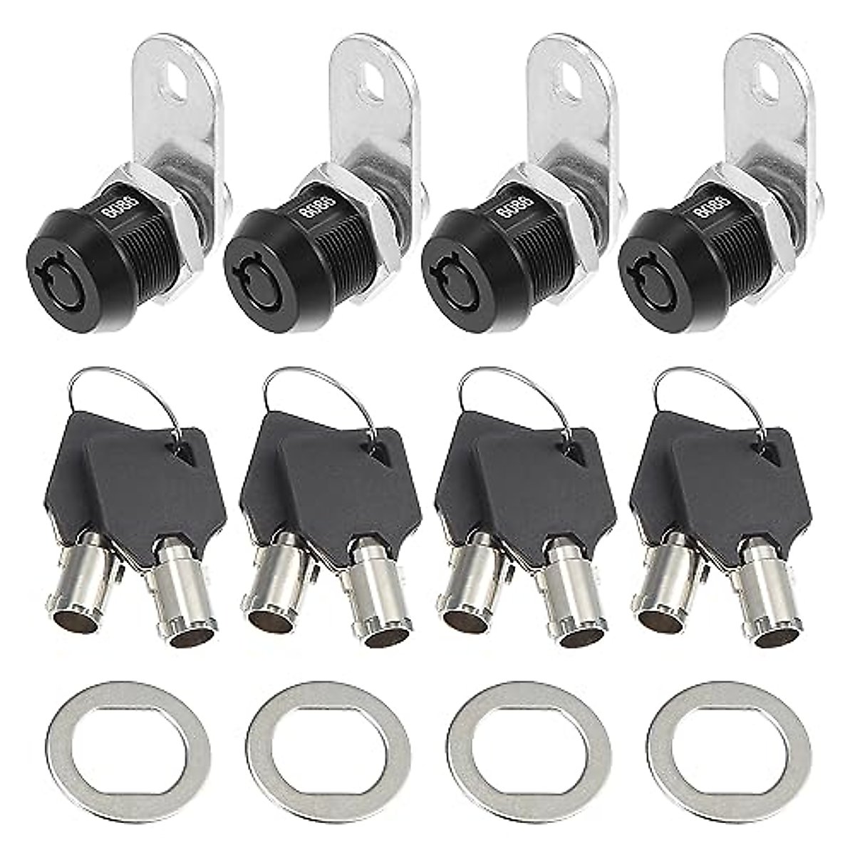 X AUTOHAUX 4 Sets 5/8" Zinc Alloy RV Storage Locks Cabinet Lock with Keys Cannular Cam Lock Offset Drawer Lock Black Fits on 3/8" Max Door Thickness