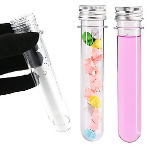 Oopsu 25 Pcs Test Tubes 40ml(140mm), High-Impact Clear Plastic Test Tubes with Screw Caps, Party Decoration, Drinks Deployment, Bath Salt Candy Tubes Plastic Vials