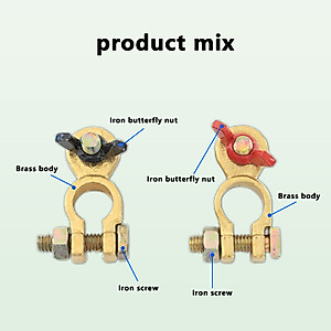 cueclue Pack-2 Cable Stake Terminal, 56mm x 36mm/2.2" x 1.4" Brass Marine Grade Cable Terminal Top Post, Iron Screws Cable Clamp for Most Cars SUV and Trucks (Gold)
