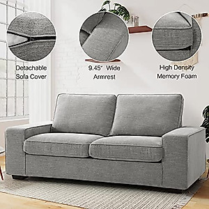 MAEVIS 71.25'' Modern Loveseat Sofa for Living Room,Fabric Sofa Couches for 2 Cushion with Solid Wood Frame,High Density Cotton,Comfy Futon Couch with Removable Back Cushion for Small Space(Grey)