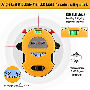 PREXISO Multi Surface Laser Level LED Light Vial, 30Ft Horizontal & Vertical Line Laser with Wall Mount Base, 2 Pins, 10 Sticker, 2 AA Batteries for Hanging Frames & Picture, Construction Wall Writing