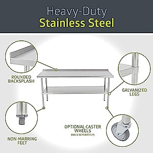 Pearington NSF Certified Stainless Steel Kitchen Prep and Work Table, Commercial Work Table for Restaurant and Home, 72" x 30", Stainless Steel