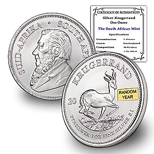2017 - Present (Random Year) 1 oz South African Silver Krugerrand Coin Brilliant Uncirculated with a Certificate of Authenticity 1R BU