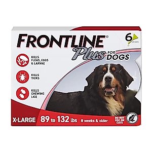 FRONTLINE Plus for Dogs Flea and Tick Treatment (Extra Large Dog, 89-132 lbs.) 6 Doses (Red Box)