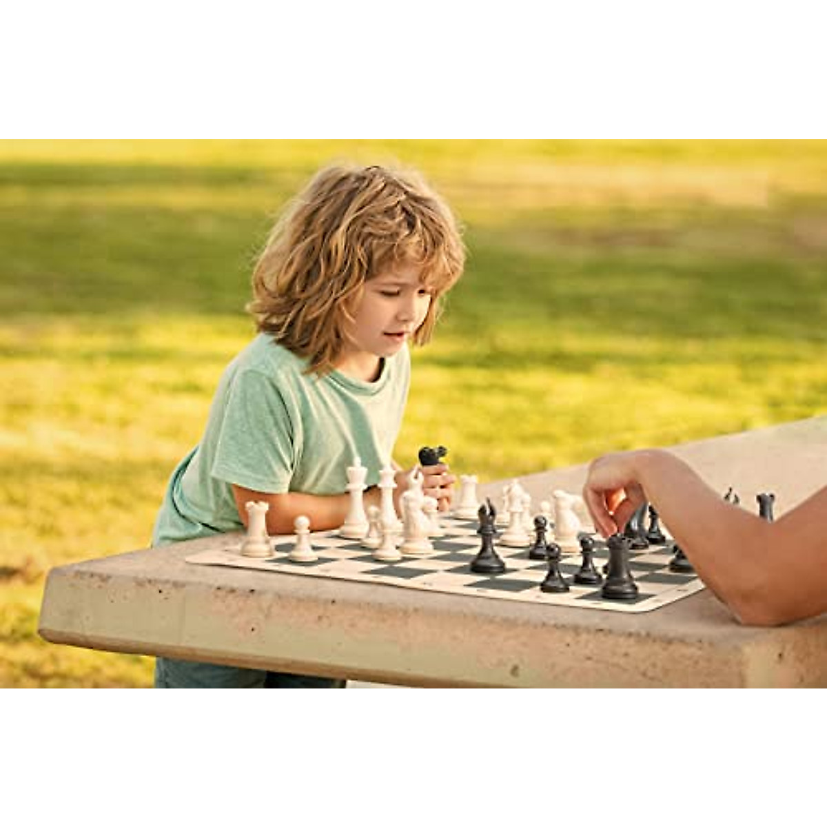 A&A Tournament Chess Set / 20''x20'' Foldable Silicone Chess Board / 3.75'' King Height Plastic Quadruple Weighted Classic Staunton Pieces/Storage Bag