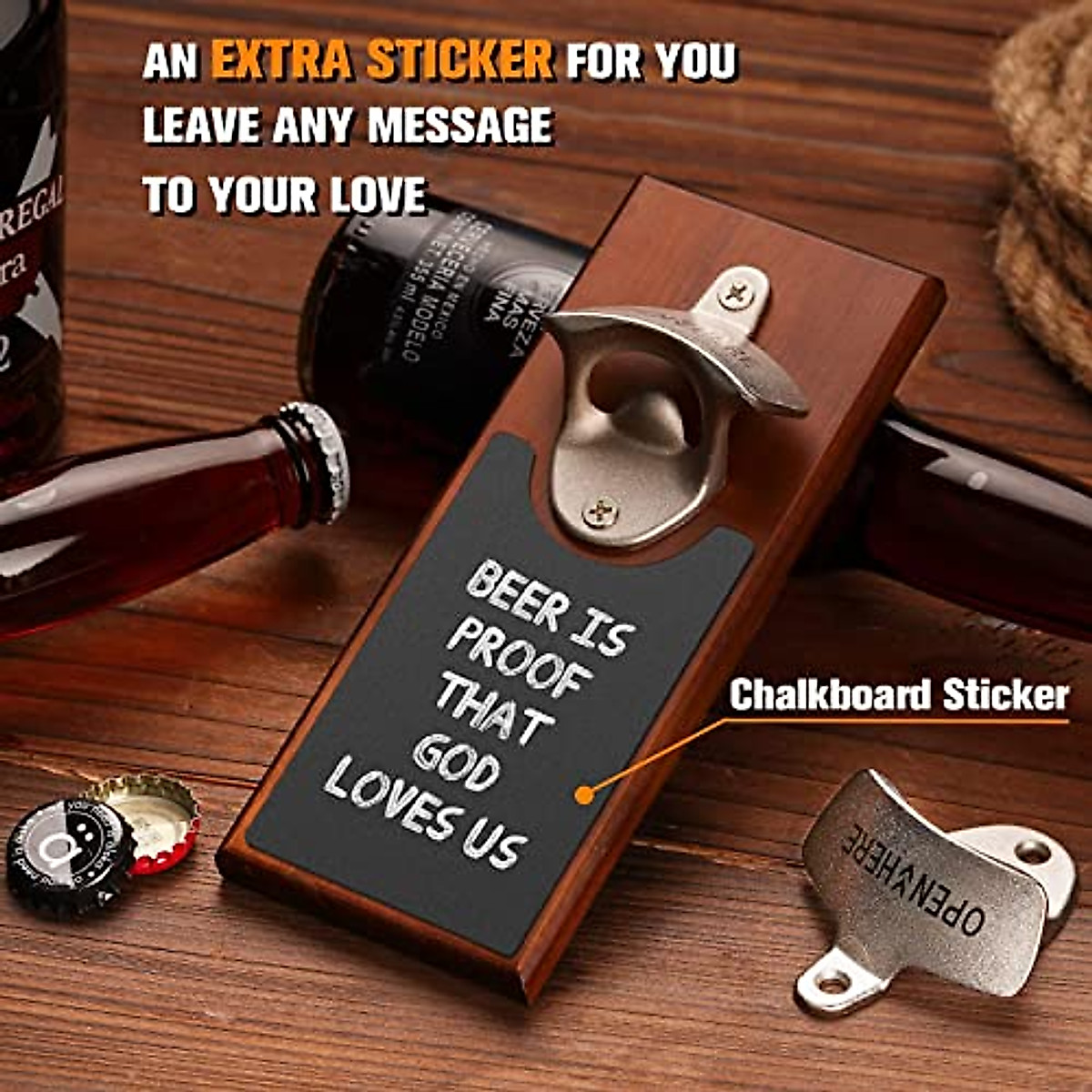 Gifts for Men Dad, Wall Mounted Magnetic Beer Bottle Opener for Fridge, Fathers Day Anniversary Unique Gifts for Him Husband Boyfriend, Funny Beer Birthday Gift Cool Stuff Gadgets for Man Cave