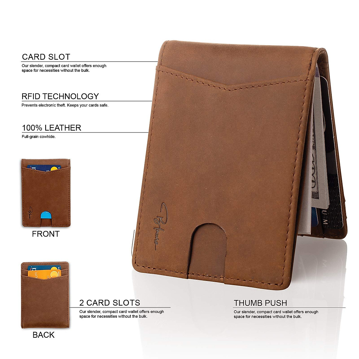 Blacaro - Fotenza Classic Leather Bifold Wallet for Men With ID Window - RFID Blocking - Keychain - Smart Design - Gift Box Wallet (Saddle)