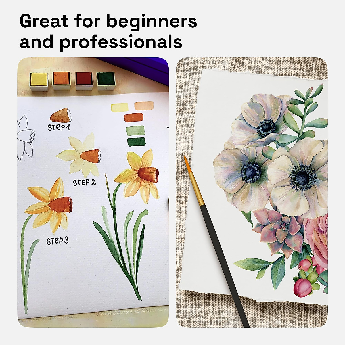 ARTISTRO Watercolor Paint Set, 48 Vivid Colors, Including Metallic and Fluorescent Colors. Perfect Travel Watercolor Set for Artists, Amateur Hobbyists and Painting Lovers