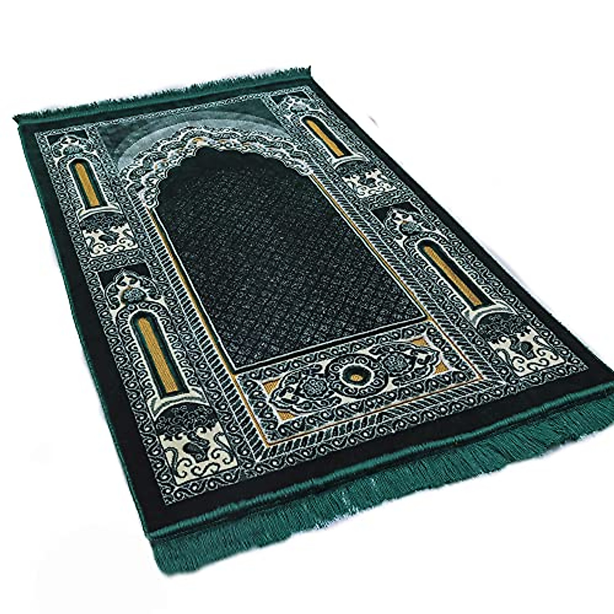 Modefa Islamic Prayer Rug - Double Plush Large & Wide Velvet Carpet - Traditional Muslim Janamaz Sajada - Thick Turkish Prayer Mat for Men & Women- Ramadan or Eid Gift - Floral Mihrab (Green)