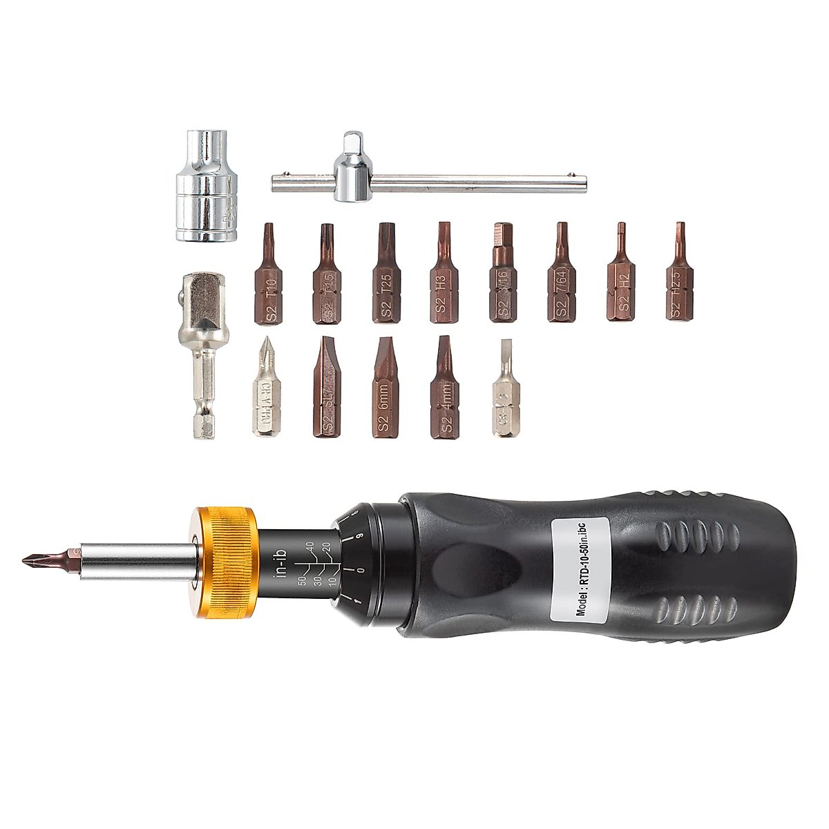 VEVOR Torque Screwdriver, 1/4" Drive Screwdriver Torque Wrench, Torque Screwdriver Electrician 10-50 in/lbs Torque Range Accurate to ±5%, 1/4 to 1/2 Conversion Head with Bits & Case