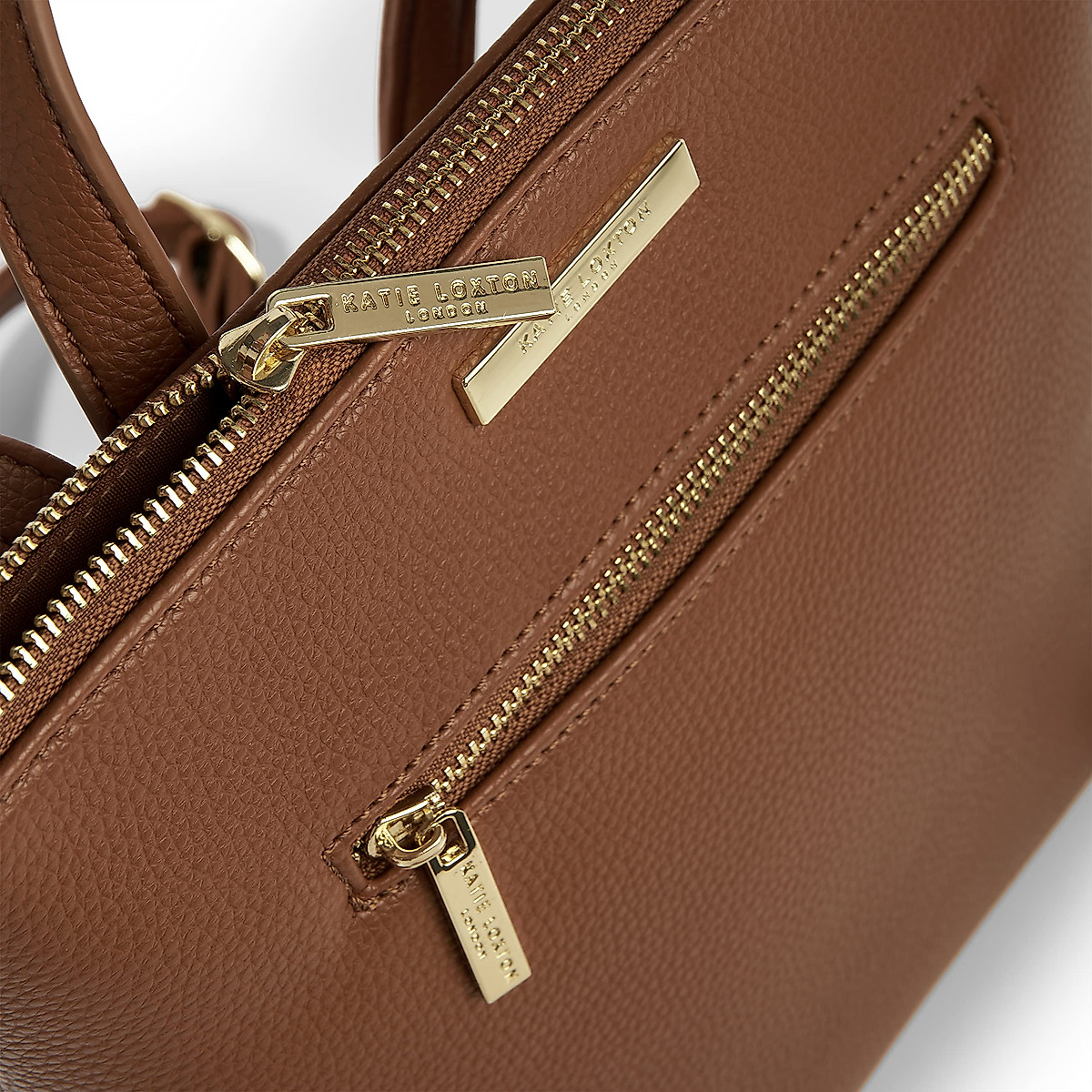 KATIE LOXTON Brooke Square Womens Mini Vegan Leather Zippered Top Handle Backpack Cognac