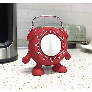 Vinseen Timer, for Kitchen Baking Teaching Cooking Egg Potty Training for Kids Cute 60 Mins Twist Wind-Up Mechanical Timer with Ring Alert, No Battery (Red)
