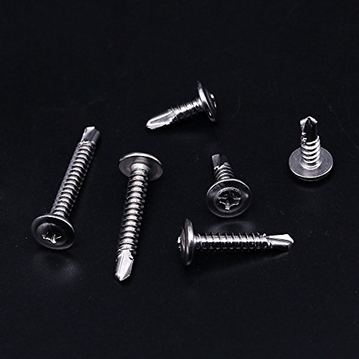 Hilitchi 410 Stainless Steel #10 Wafer Head Phillips Self Drilling Screws Sheet Metal Tek Screws Assortment Kit, Modified Truss Head Self Driller - Size: #10 x 1/2'' - 1-1/2'' - Pack of 200