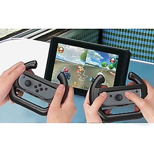 EIMGO 2 x Steering Wheels for Nintendo Switch Joy-Con Racing Game Controller Attachments Handle Grips Set (Flat-bottom, Black)