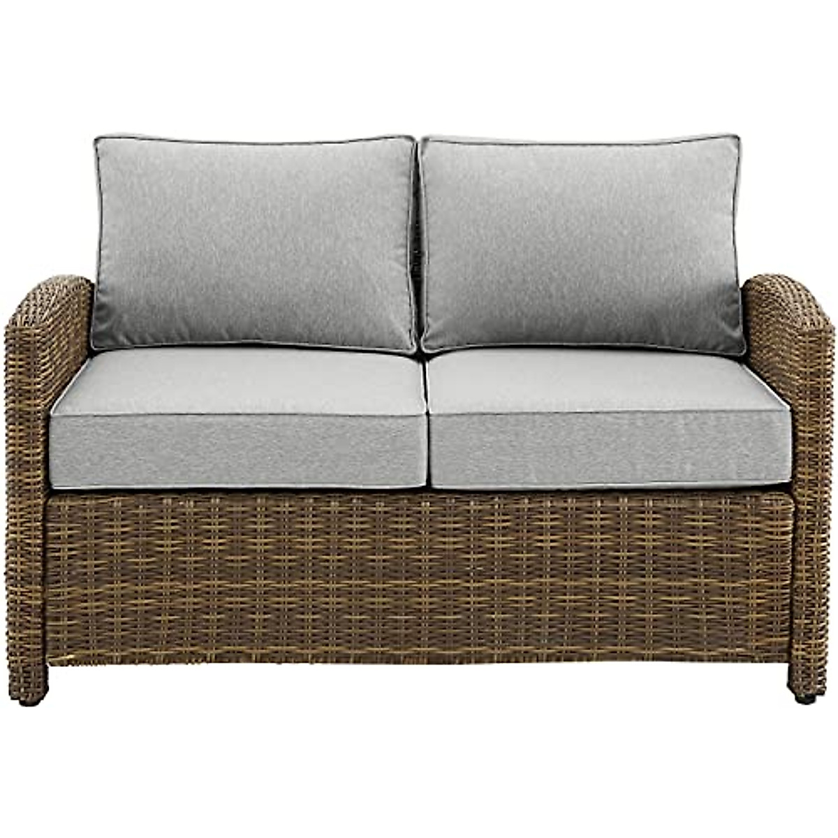 Crosley Furniture Bradenton Wicker Outdoor Loveseat, 2-Person Patio Couch for Porch, Deck, Backyard, Brown with Gray Cushions