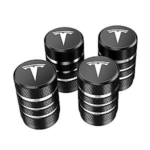 SDOROS 4 Pcs Aluminum Alloy Car Wheel Tire Valve Caps fit for Tesla Model 3/Y/S/X, Tesla Decoration Accessories (with Tesla Logo, Black), TSLM3031