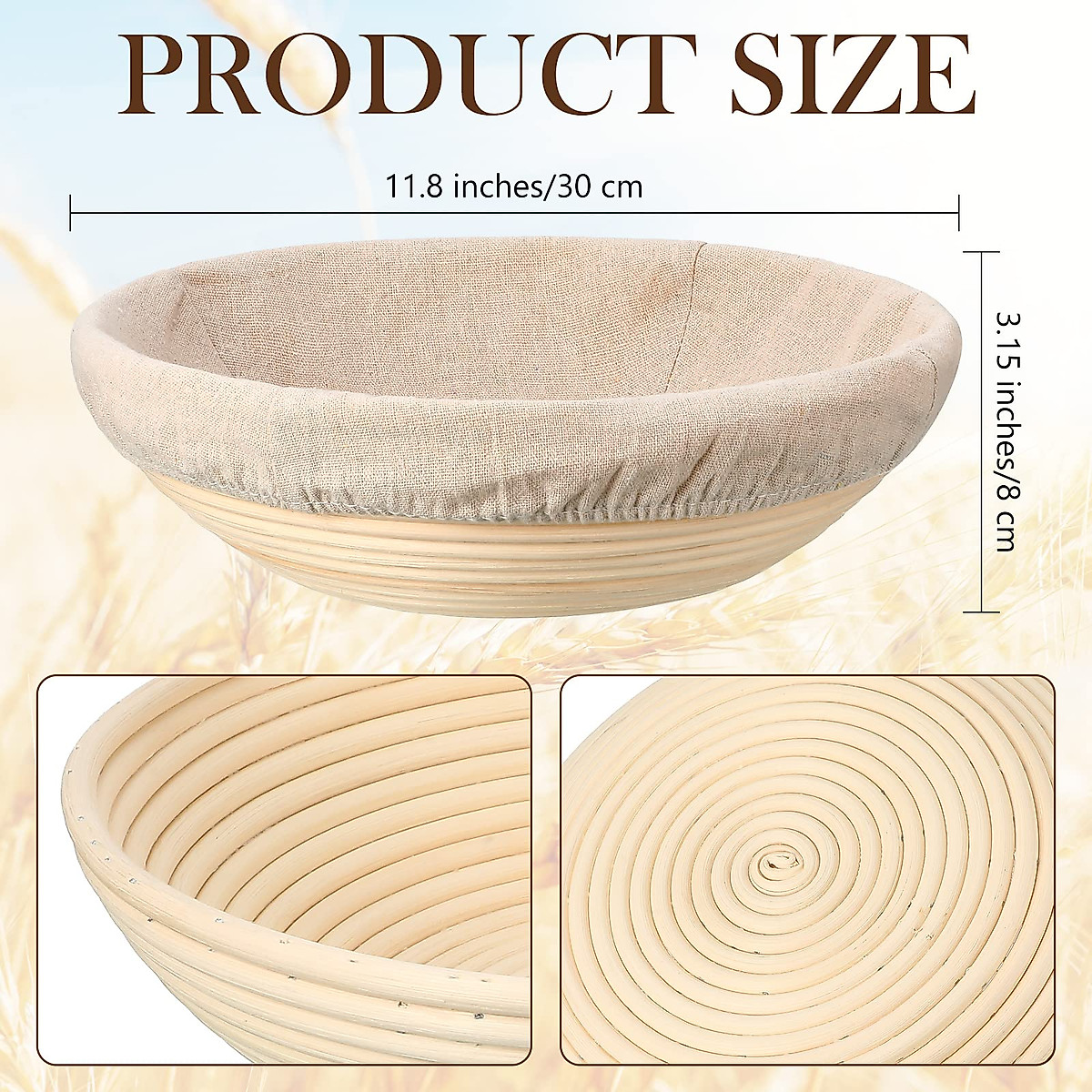 Set of 4 11.8" Bread Proofing Basket Round Sourdough Proofing Basket Bread Proofing Bowls for Rising and Baking Dough Proofing Rising Rattan Basket and Linen Liner Cloth for Home Bakers