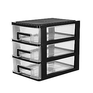 ULTNICE Three- Layer Plastic Drawer Type Closet, Drawer Storage, Cabinet Clear Storage Drawer, Portable Storage Cabinet for Office Bedroom Black Size 2 104366QSMG