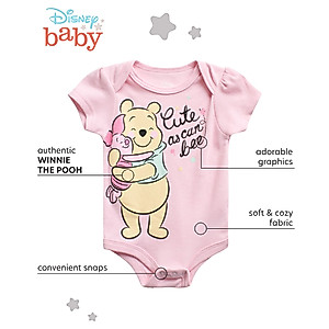 Disney Baby Girls? Minnie Mouse Bodysuit ? 3 Pack Romper: Easy Diaper Change, Size 0-3M, Pooh Bear Pink/Green