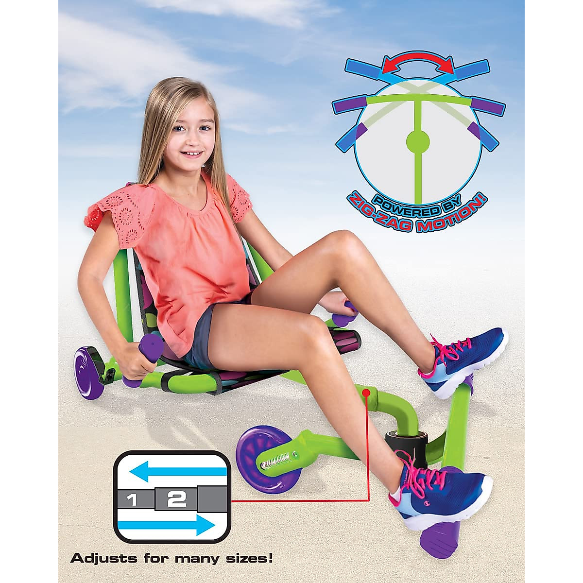 Roller Racer Go Kart, Swing Side-to-Side for Amazing Ride, Powered by Zig-Zag Motion, Rides on Any Hard Surface (Indoors and Outdoors)