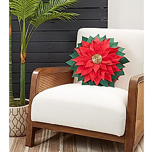 SARO LIFESTYLE Felt Poinsettia Throw Pillow with Poly Filling