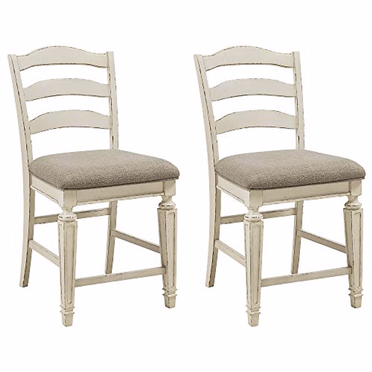 Signature Design by Ashley Realyn French Country 24.13" Counter Height Upholstered Barstool, 2 Count, Chipped White
