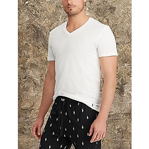 POLO Big Ralph Lauren Men's Classic Fit Cotton V-Neck Undershirt 3-Pack, White/Cruise Navy-3 Pack, 1X Tall