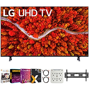 LG 65UP8000PUA 65UP8000PUR 65 Inch Series 4K Smart UHD TV Bundle with Premiere Movies Streaming + 37-100 Inch TV Wall Mount + 6-Outlet Surge Adapter + 2X 6FT 4K HDMI 2.0 Cable