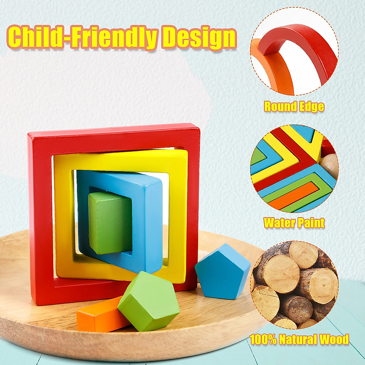 Montessori Toys for 2 Year Old Boys Girls Wooden Toys for Toddlers 1-3, 26 Pcs Wooden Stacking Toys for Preschool Kids