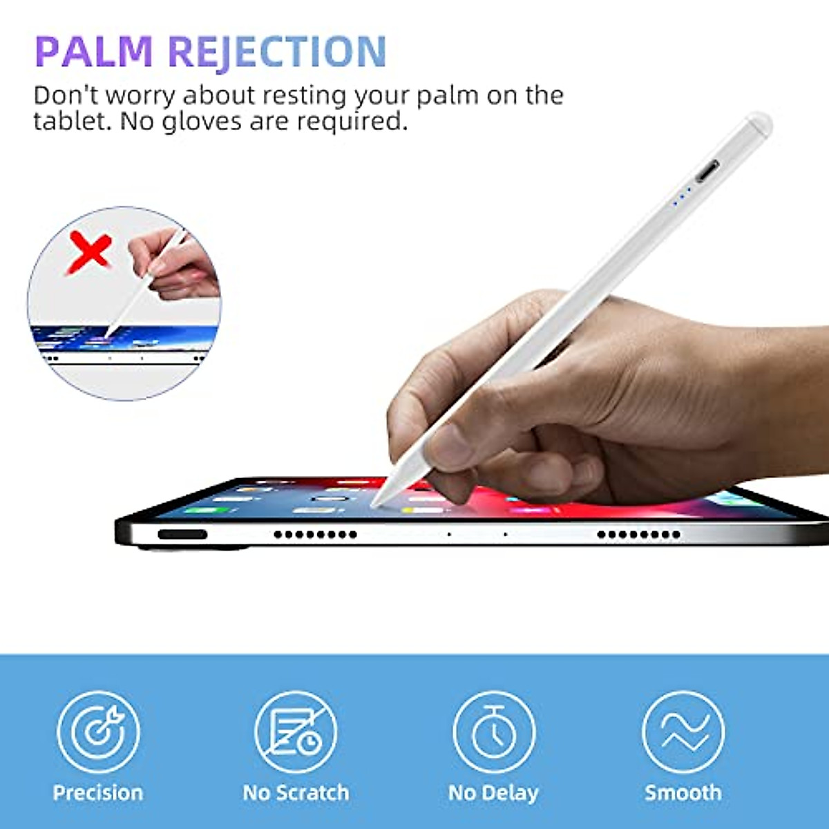 Stylus Pen for iPad, Apple Pencil for iPad 10th 9th Gen, Apple Pen iPad Pencil for iPad Air 5/4/3rd, iPad Pro 11/12.9 Inch, with Palm Rejection & Tilt Sensitivity, Magnetic Stylus iPad Pen, White