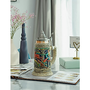 HAUCOZE Beer Stein Mug German Hunting Drinking Stanley Viking Tankard with Petwer Lid for Birthday Gifts Men Father Husband 0.6 Liter