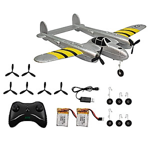 PLRB TOYS RC Plane Remote Control Airplane RTF 2.4GHz 2CH Radio Control P38 Lighting Aircraft for Beginner