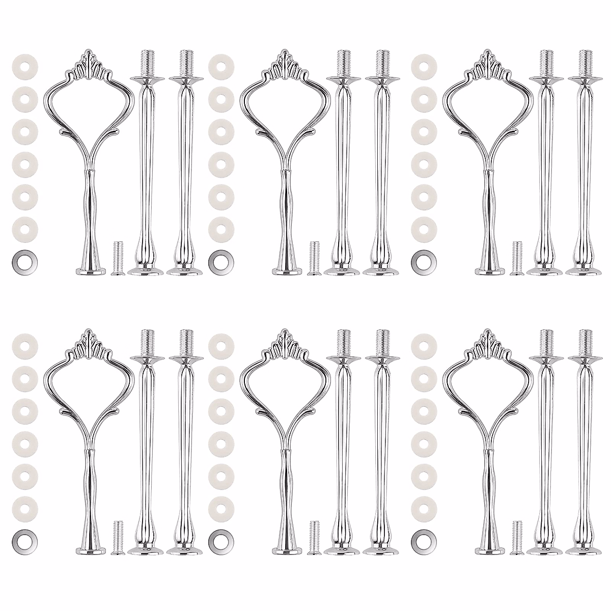 6 Set Large Tiered Tray Hardware for Cake Stand Mold Crown Upgrade 3 Tier Cake Stand Fittings Hardware Holder for Party and Wedding Making Resin Cupcake Dessert Platter Serving Stand (Silver)