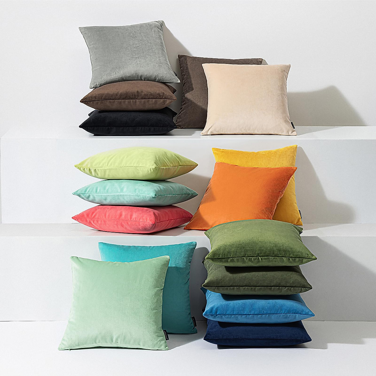 Phantoscope Pack of 2 Velvet Decorative Throw Decorative Pillow Cover Soft Solid Square Cushion Case for Couch Black 18 x 18 inches 45 x 45 cm