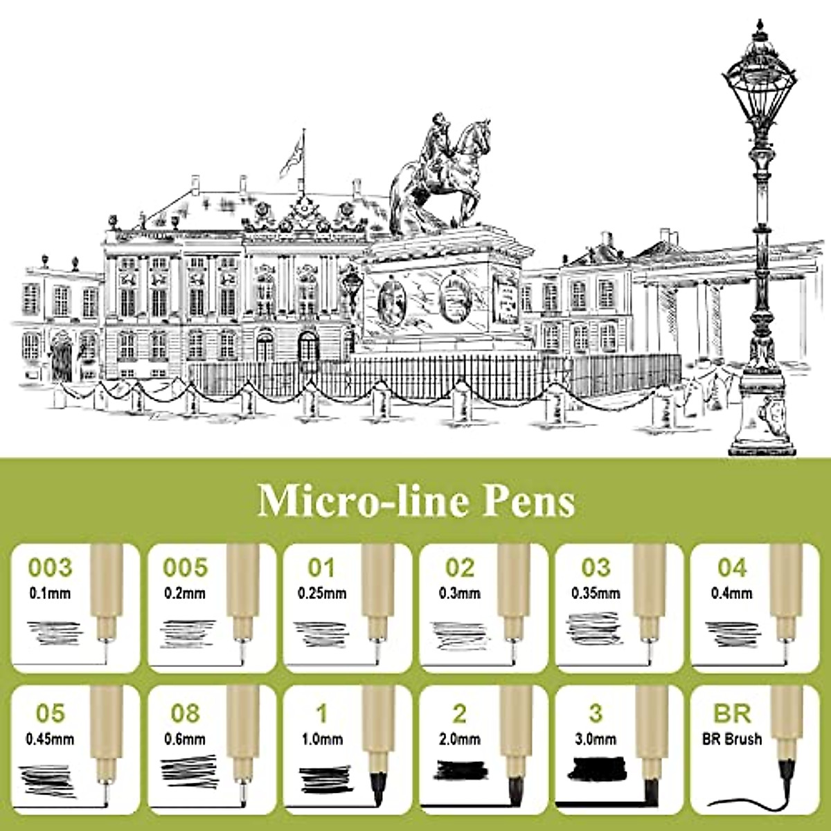 Dacono Drawing Pens, Set of 12 Micro-Pen Fineliner Ink Pens, Black Precision Multiliner Pens for Artist Illustration, Sketching, Calligraphy,Technical Drawing, Manga, Anime, Scrapbooking