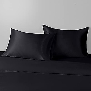 BEDSUM 2 Pack King Silk Satin Pillowcases for Hair and Skin, Silky Soft and Luxurious Bedding Pillow Cases with Envelope Closure, 20x36 Inches, Black