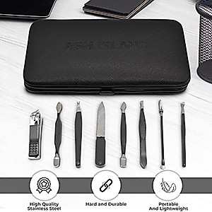 ASH ISLAND Nail Clippers Set - Gray Stainless 12 in 1 For Men And Women Manicure Pedicure Travel Kit Luxury Nail File Sharp Nail Scissors Fingernails Toenails with Portable Stylish Case