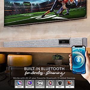 Pyle Built-in Class D Stereo Power Amplifier 35'' 2.1 Channel Soundbar - Wireless Bluetooth with Remote Control, BT Technology, Optical Input, Built-in LED Lights