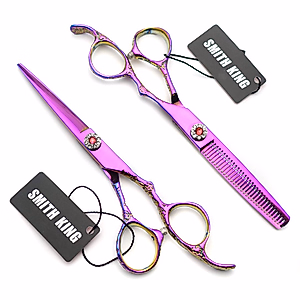 Professional Hair Cutting Scissors Set with Razor Comb Case,Hair cutting shears Hair Thinning shears with rose handle (6.0 inches)