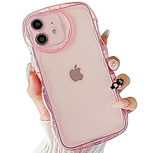 Qokey for iPhone 11 Case (2019 6.1"),Cute Clear Love Case,with Love-Heart Camera Frame Wavy Edge Transparent Full Protective Soft TPU Shockproof Phone Cases Cover for Women Girls Pink