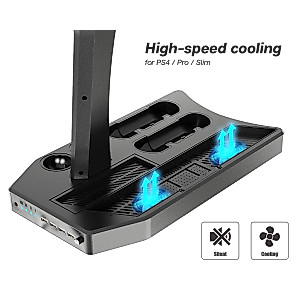 ElecGear Vertical Charging Stand with Cooling Fan PSVR Headset Storage Stand, Docking Station Charger Dock for Move and DualShock 4 Controller, PlayStation , PS VR