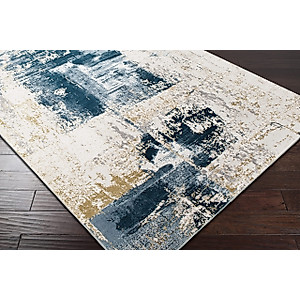 Mark&Day Area Rugs, 8x10 Bayonne Modern Dark Blue Area Rug, Blue White Yellow Carpet for Living Room, Bedroom or Kitchen (7'10" x 10'2")